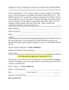 Drivers License Disclosure Form | Robeson County NC Sheriff's Office